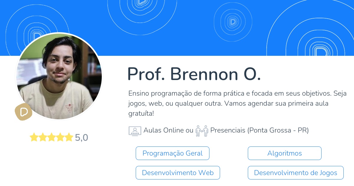 Brennon O. - Ensino programação de forma prática e... | Profes